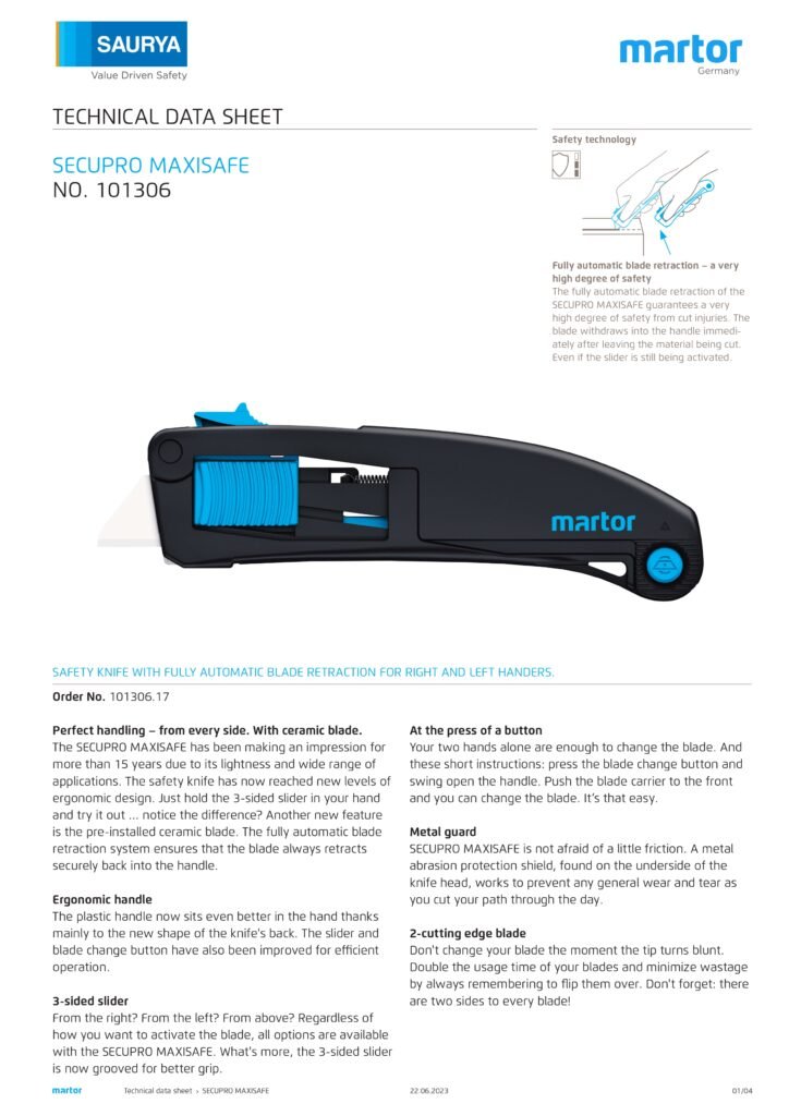 Martor Safety Knife Secupro Maxisafe | Saurya Safety