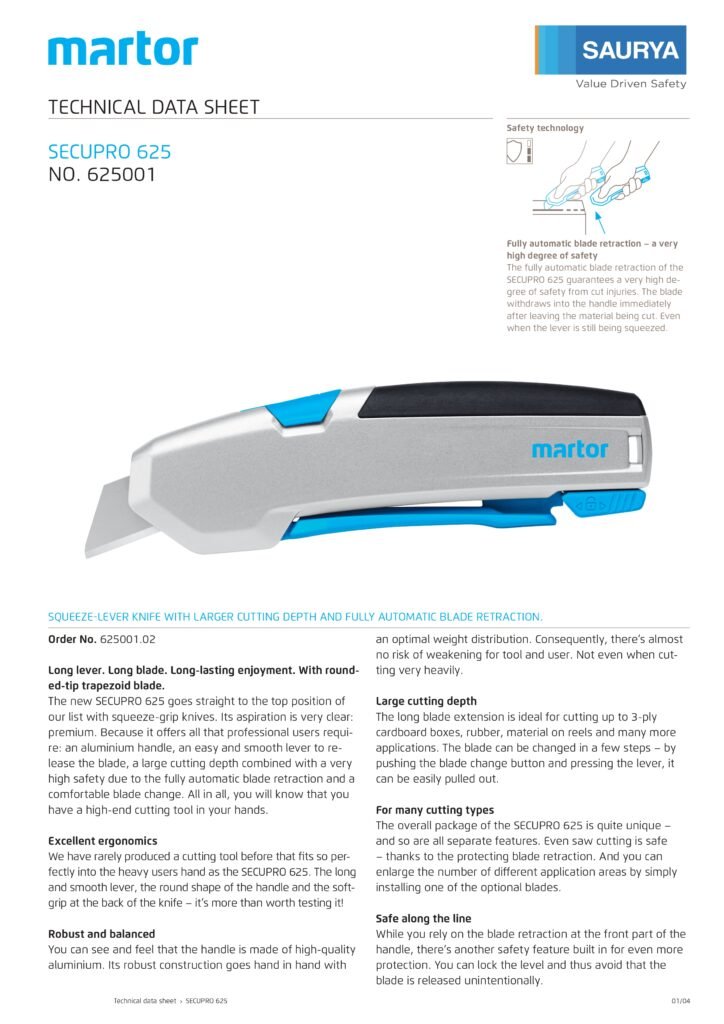 Secupro 625 Automatic Blade Retraction Safety Cutter | Saurya Safety